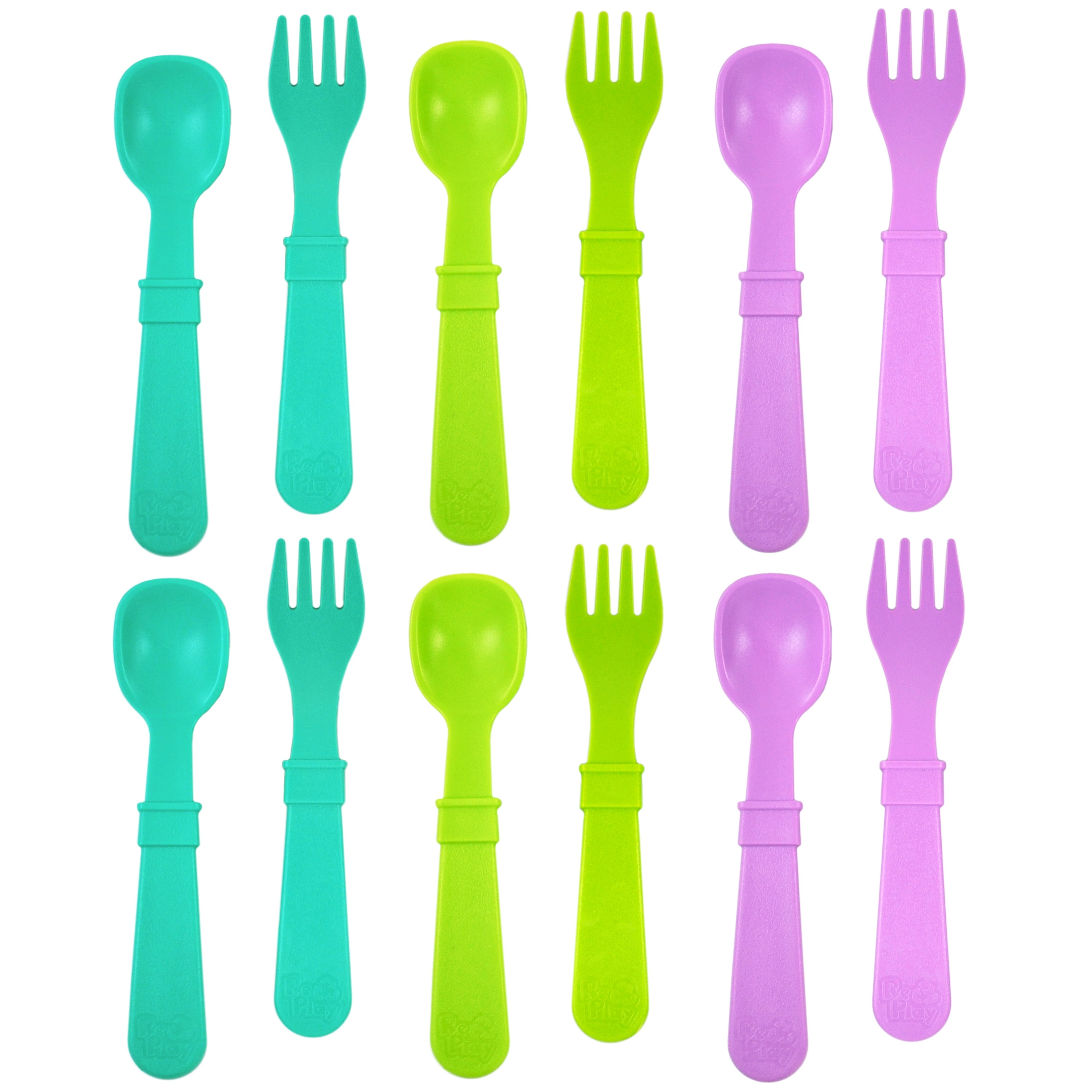 Re-Play Made in USA 12pk Toddler Feeding Utensils Spoon and Fork Set for Easy Baby, Toddler ...