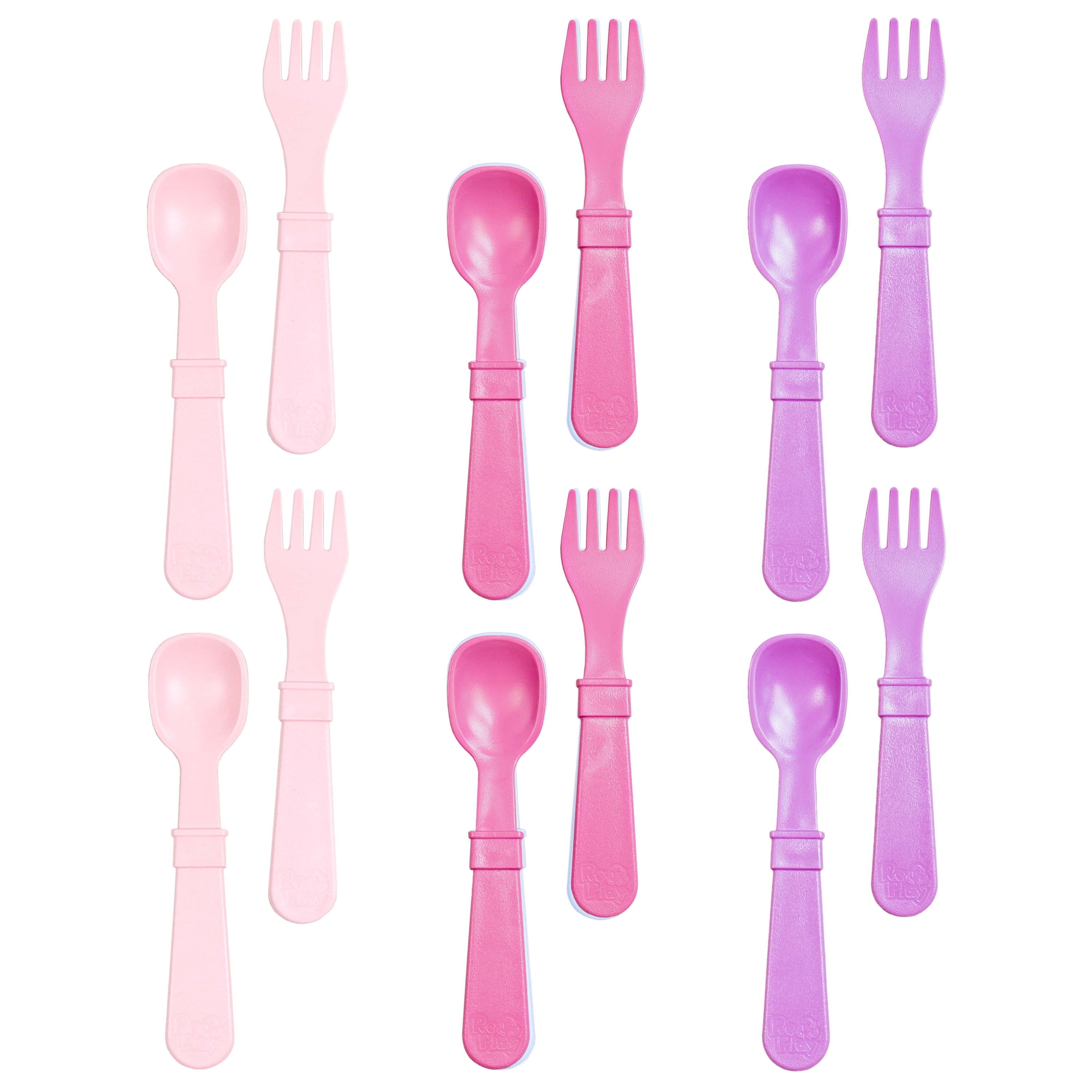 Re-Play 12pk Toddler Feeding Utensils, Spoon & Fork Set - Pink, Purple, Baby Pink (Princess ...