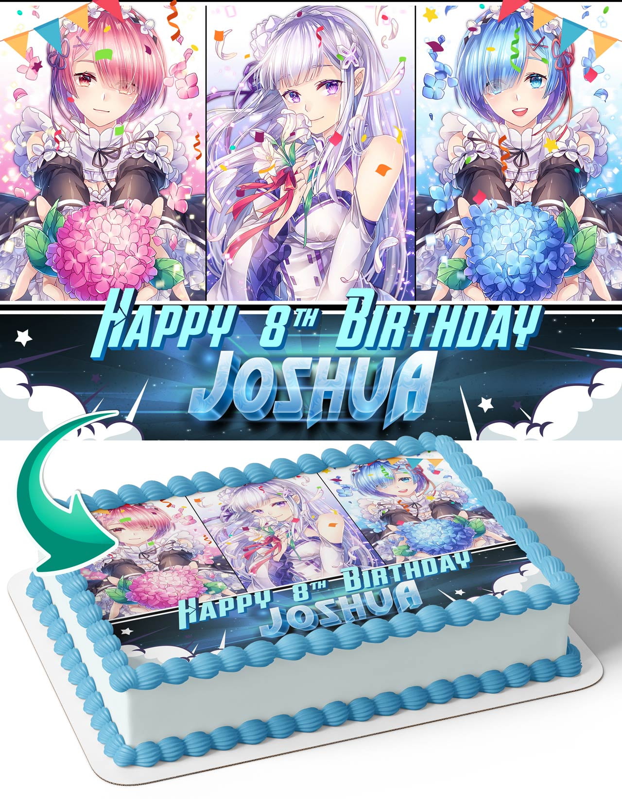 Re Zero Anime Edible Image Cake Topper Personalized Birthday Sheet ...
