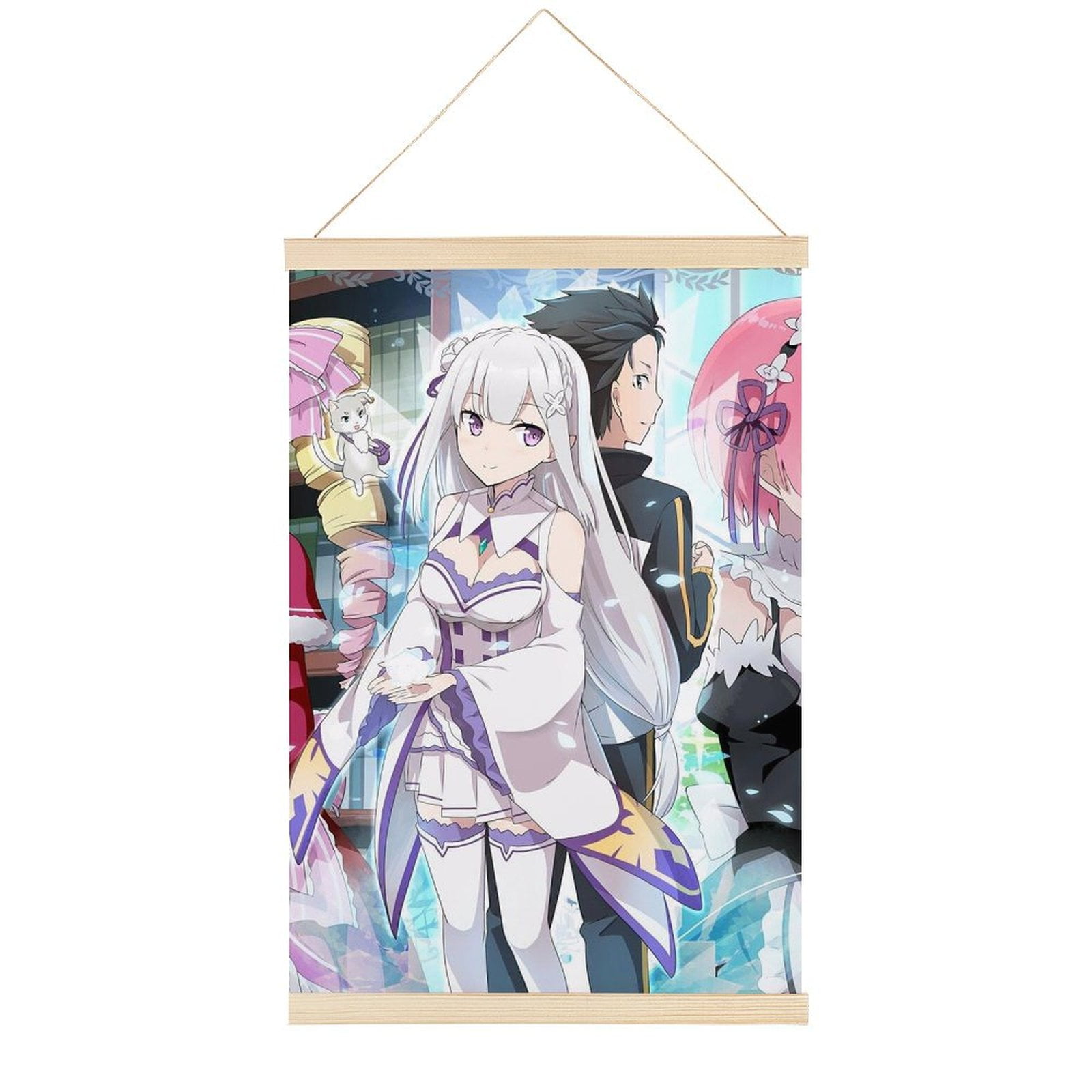 Re Zero Poster Hanger Art, Japanese Anime Scroll Poster, Wood Magnet ...