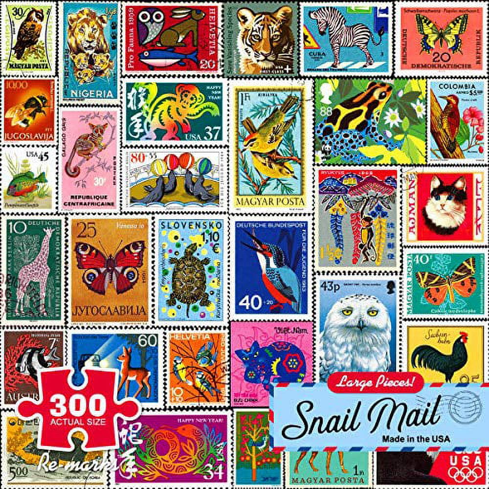 Re-marks Snail Mail Postage-Stamp Collage Puzzle, 300-Piece Jigsaw Puzzle for All Ages - Walmart.com