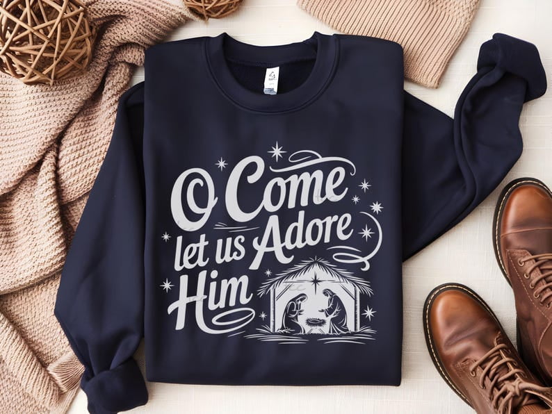 ReActiva Nativity Scene Sweater, Christian Christmas Sweatshirt, Let Us ...