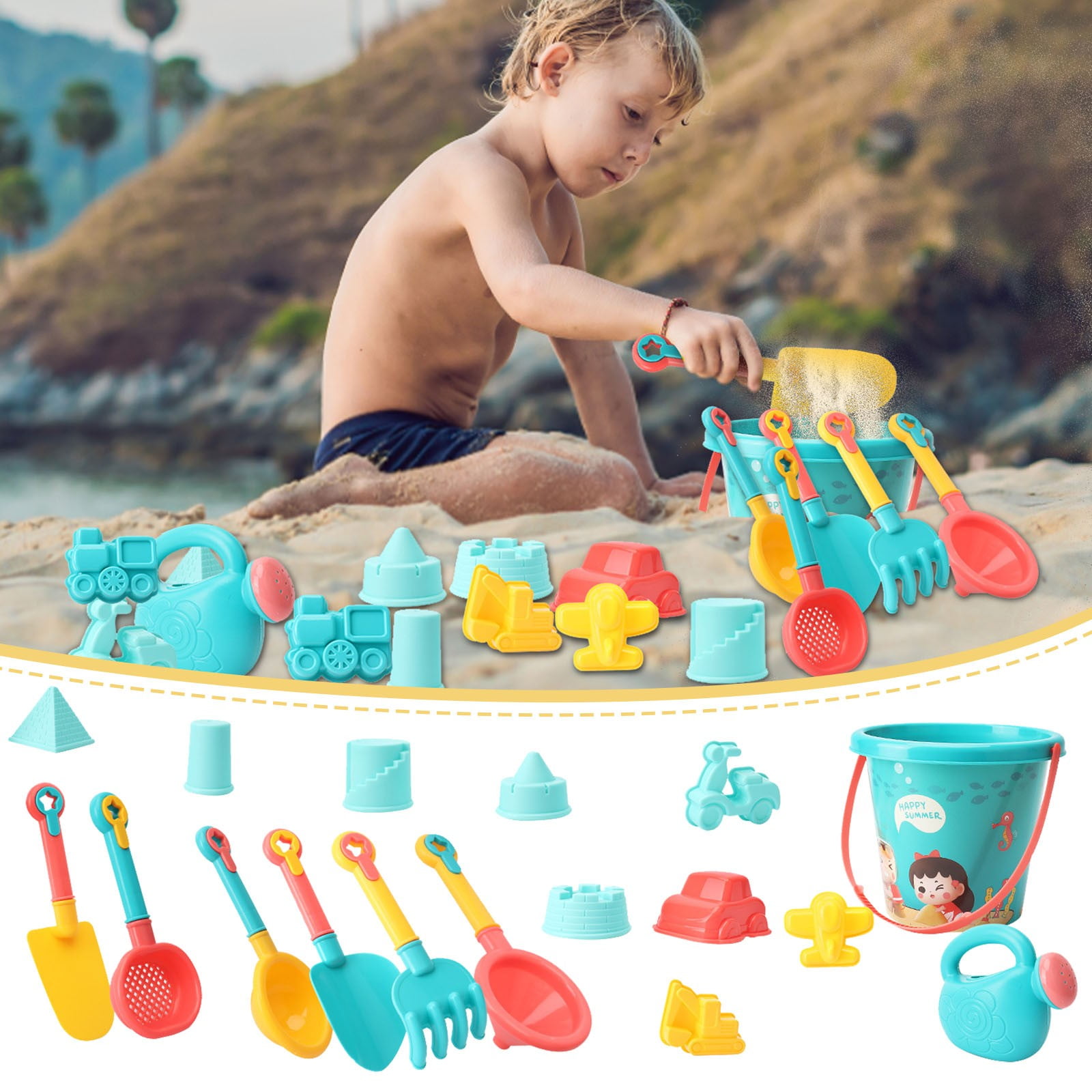 ReTeiv Beach Toys 18PC Children's Beach Bucket Digging And Playing Sand ...