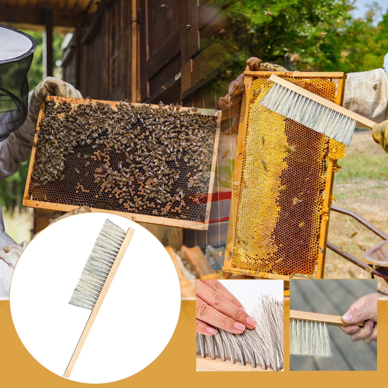 ReTeiv Wooden Handle Beehive Brush - Beekeeper's Beekeeping Tools, Bee ...