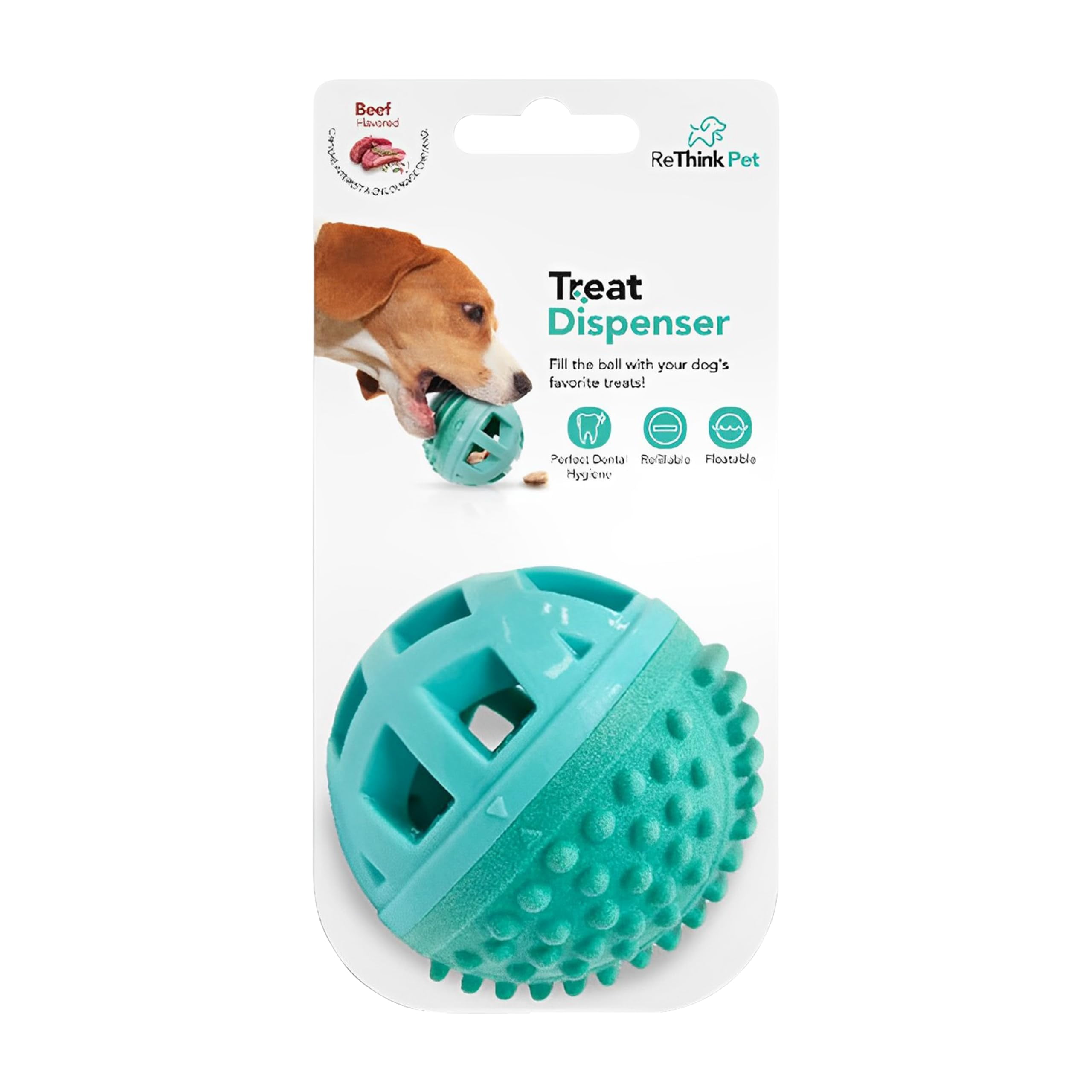 ReThink Pet Treat Dispenser Ball Toy, Beef Flavored Interactive ...