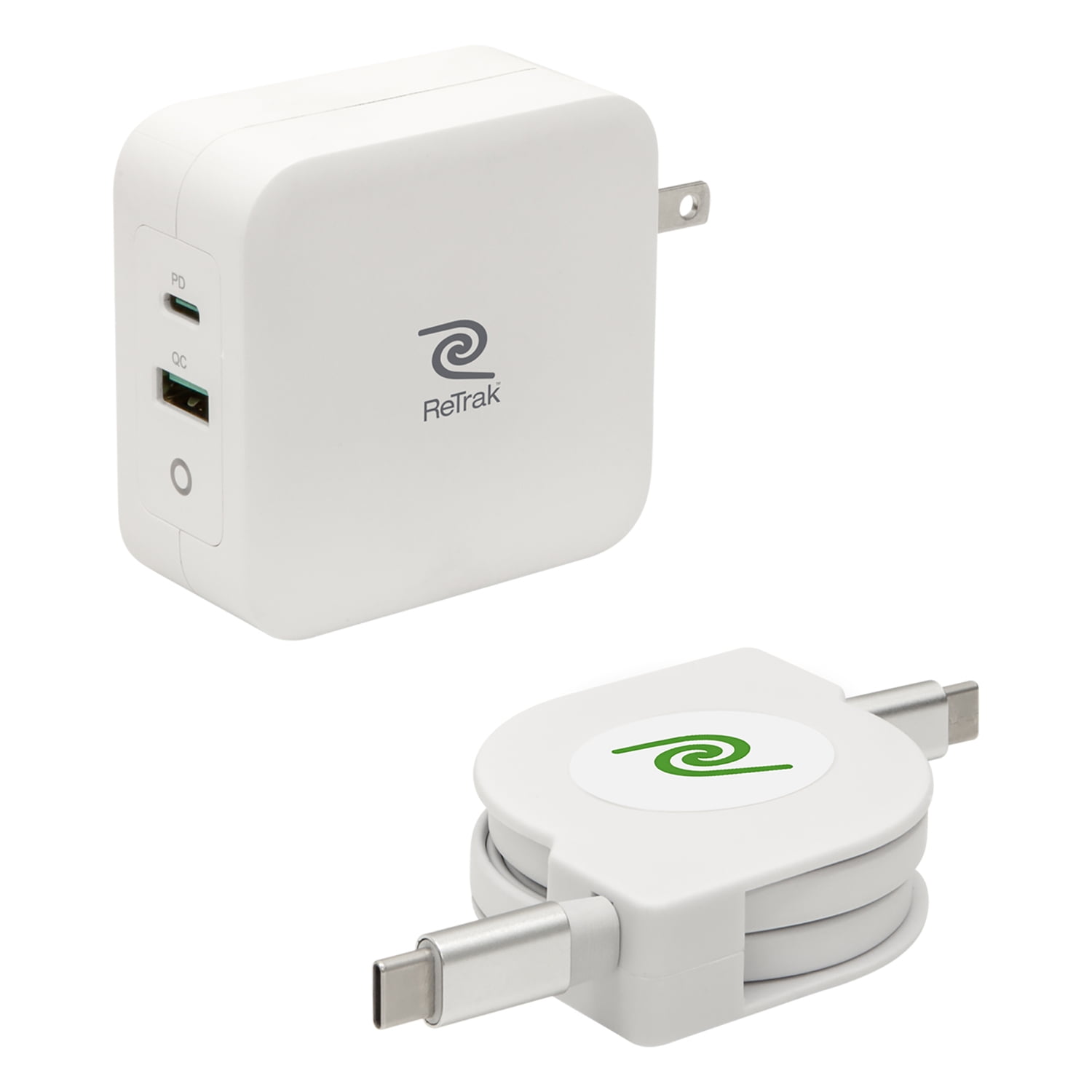 ReTrak USB-C 100-Watt PD Laptop Charger with Wall Plug and Retractable ...