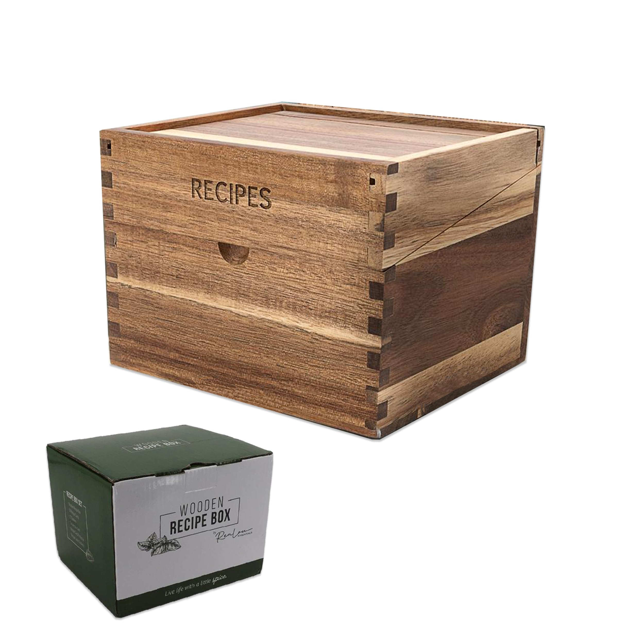 ReaLou Essentials Wooden Recipe Box with Cards and Dividers - 4x6 ...