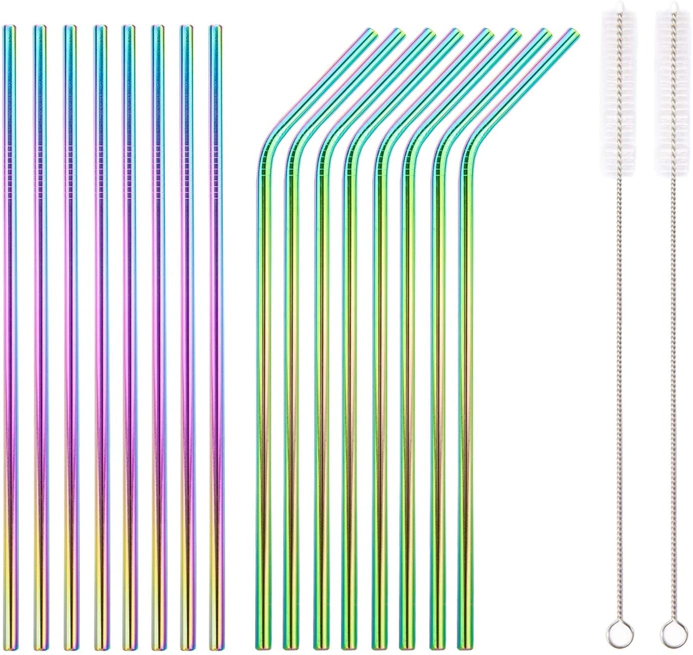 "ReaNea 18-Piece Long Rainbow Stainless Steel Straw Set, 8.5"" Reusable ...
