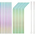 "ReaNea 18-Piece Long Rainbow Stainless Steel Straw Set, 8.5"" Reusable ...
