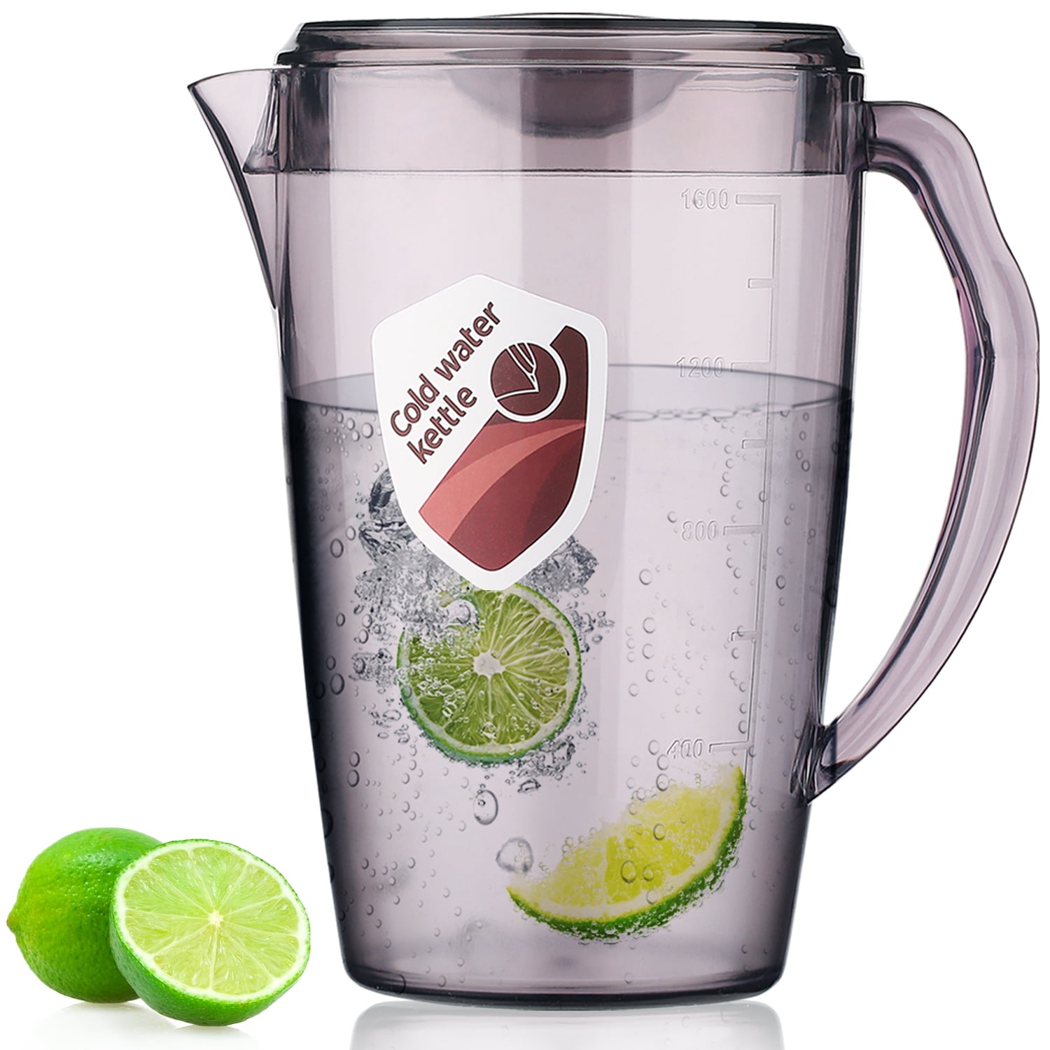 ReaNea 1800ml Plastic Water Pitcher with Lid, Smoke Gray, Wide Mouth ...