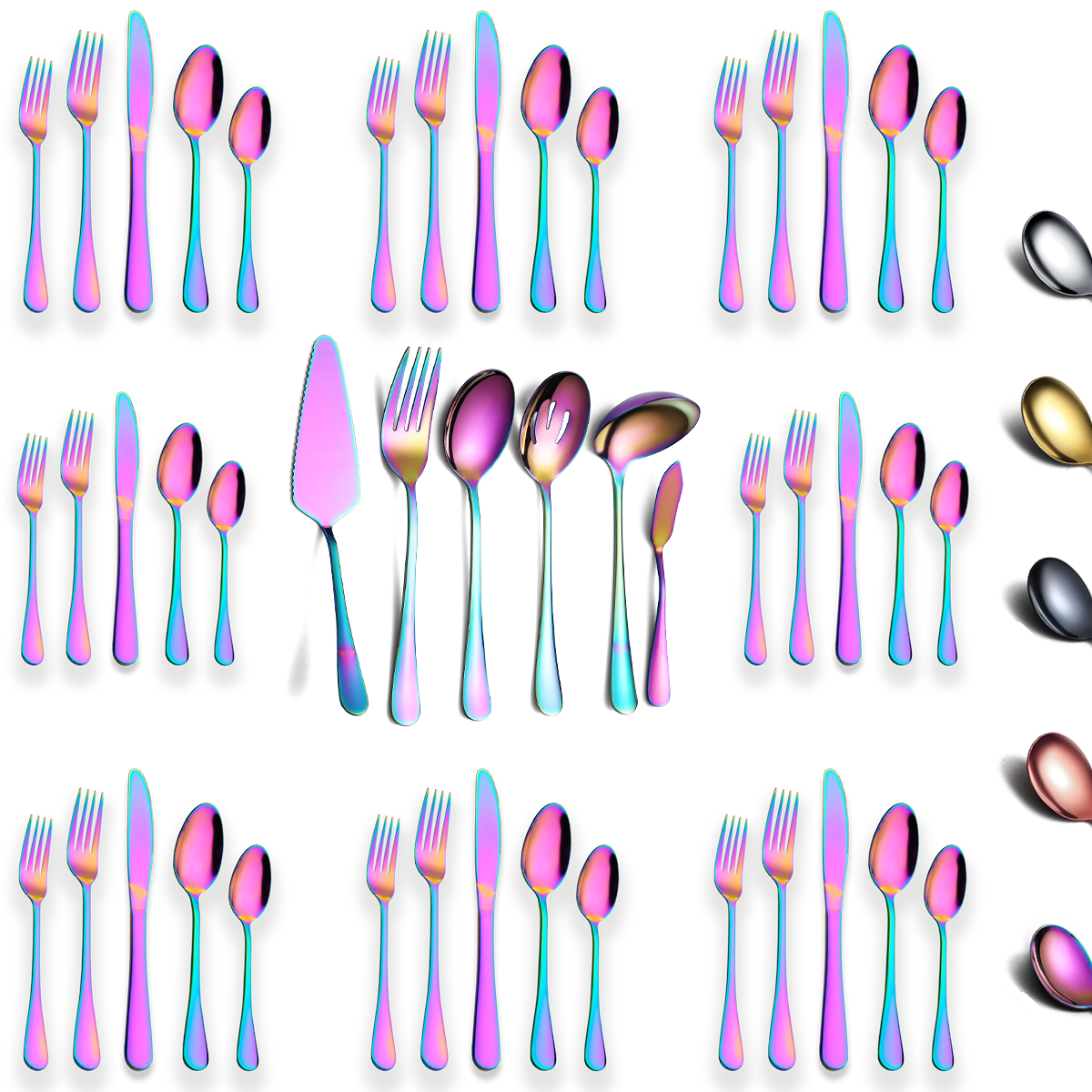 ReaNea Unique 46pc Metallic Colorful Flatware Set, Stainless Steel ...