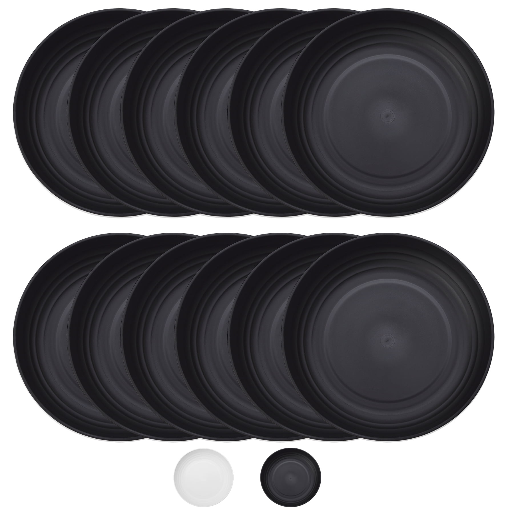 ReaNea 9" Black Plastic Plates 8 Pieces, Unbreakable and Reusable Large ...