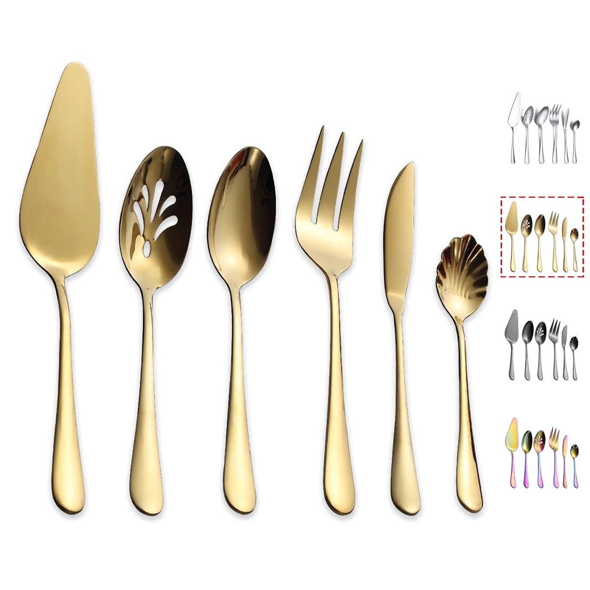 ReaNea 6-Piece Gold Plated Dinner Serving Set, Includes Silverware ...