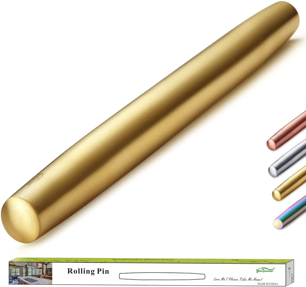 ReaNea Gold Rolling Pin 16.7" Stainless Steel Matte Roller Rolling Pin ...
