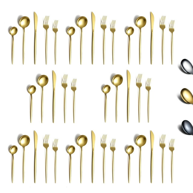 ReaNea Fancy 40-Piece Gold Silverware Set, Heavy-Duty Stainless Steel ...