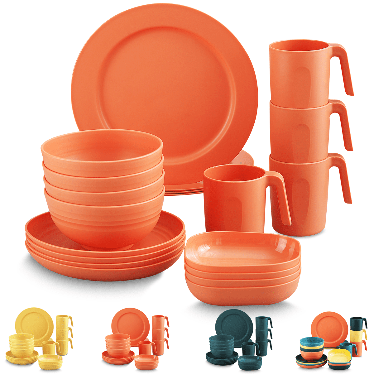ReaNea Orange Plastic Dinnerware Set of 20 Pieces, Unbreakable And ...