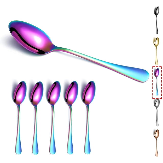 ReaNea 6-Piece Rainbow Dinnerware, Stainless Steel Mirror Polished ...