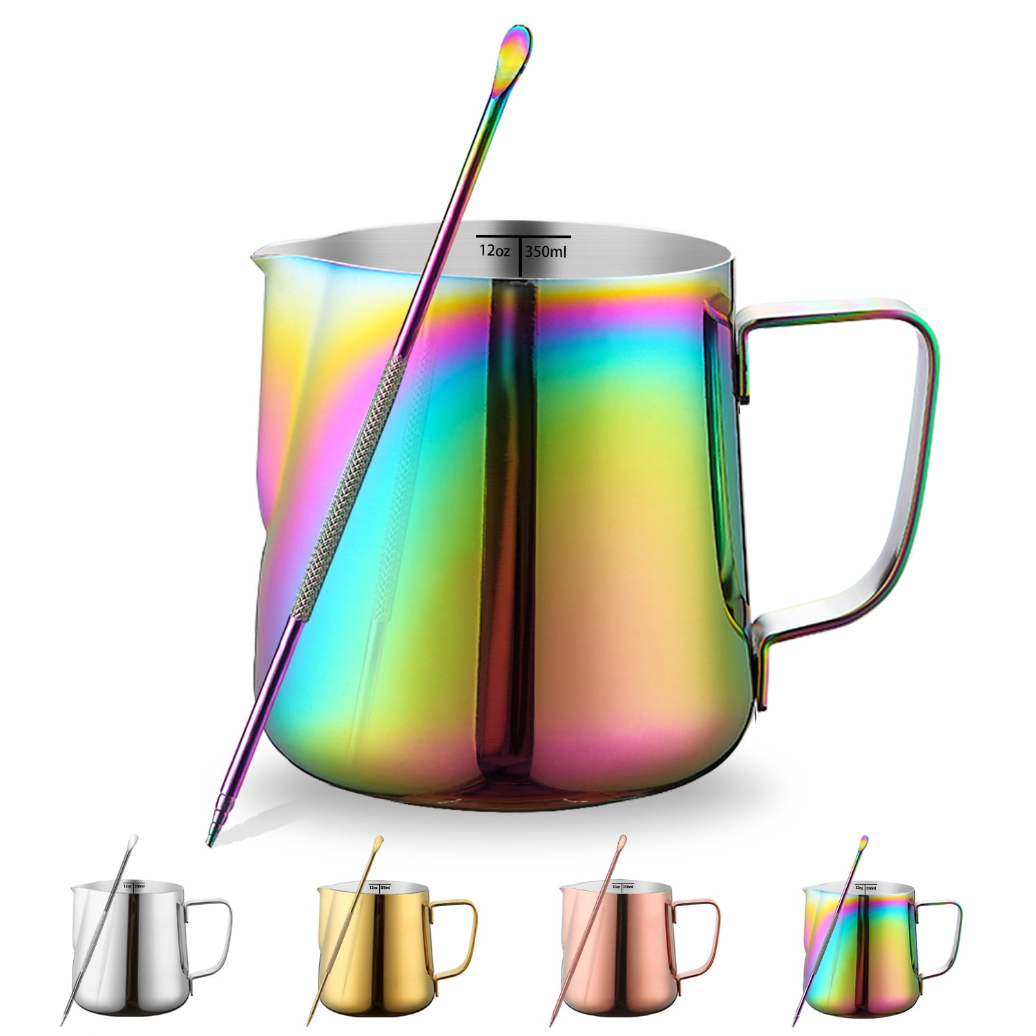 ReaNea Rainbow Milk Frothing Pitcher 12oz Stainless Steel Milk Frother ...