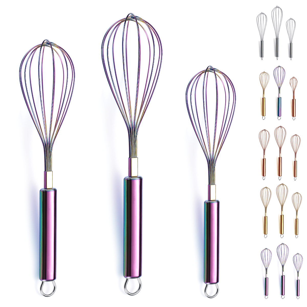 "ReaNea Rainbow Whisk Set - 3 Stainless Steel Whisks 8"", 10"", 12 ...