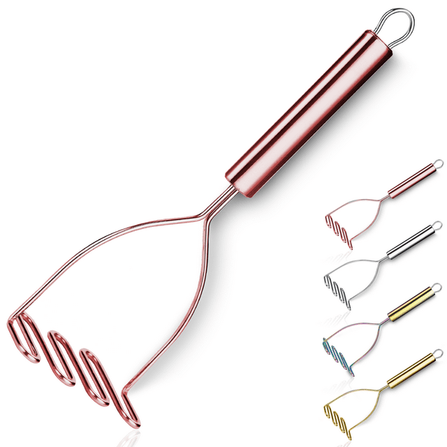 ReaNea Rose Gold Potato Masher, 9.6" Stainless Steel Heavy Duty Metal ...