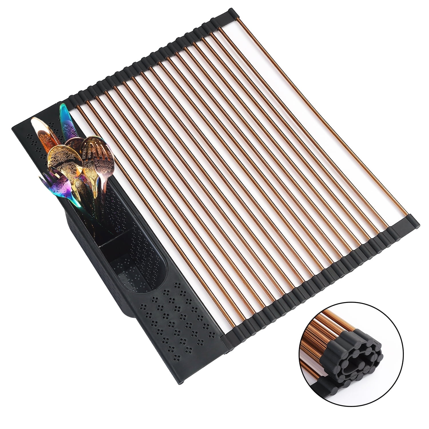 ReaNea Silicone Pad Drain Board, Rose Gold Roll Up Dish Drying Rack ...