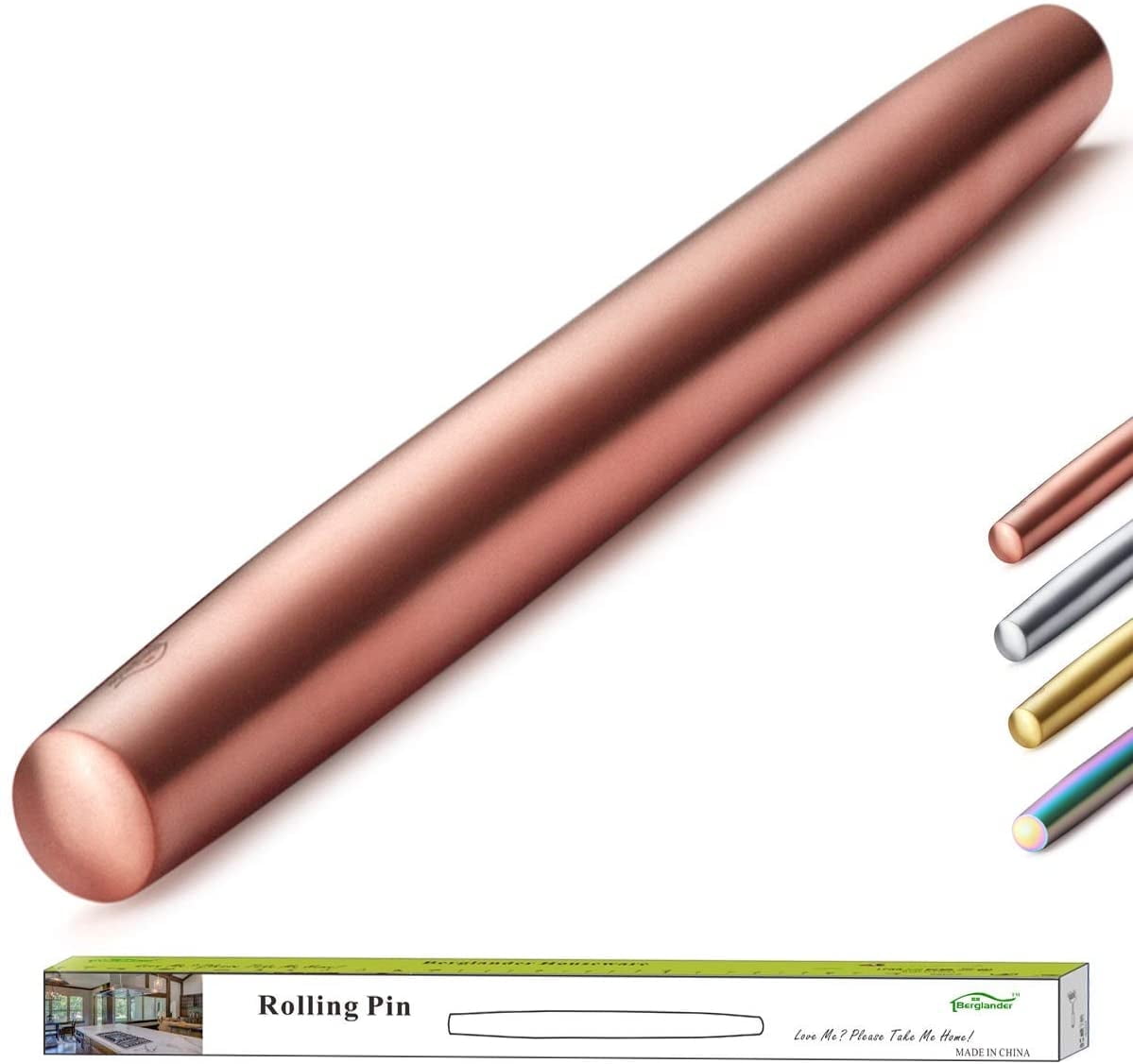 ReaNea Rose Gold Rolling Pin 16.7" Stainless Steel Matte Roller Rolling ...