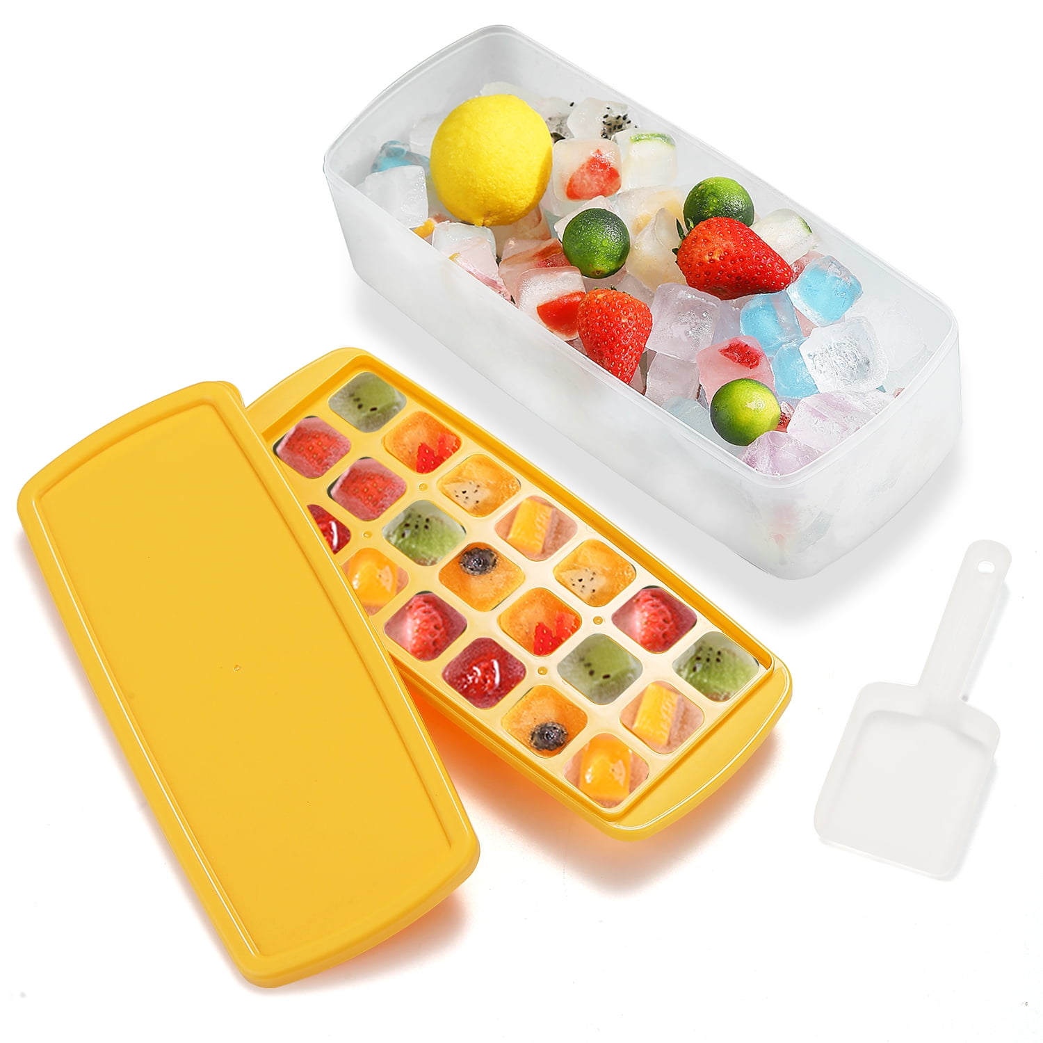 ReaNea Silicone Bottom Ice Cube Trays for Freezer with Ice Storage Box ...