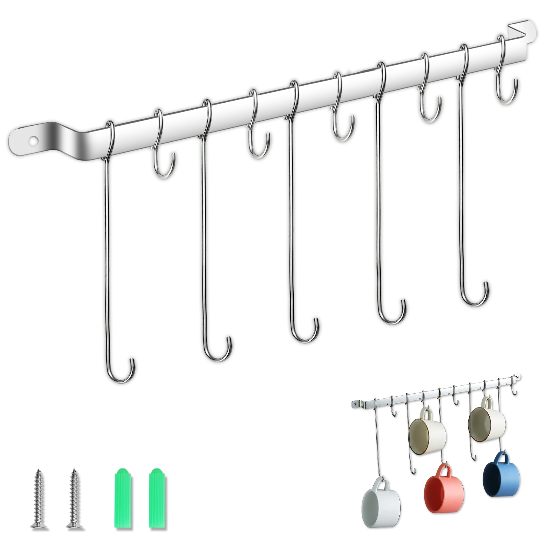 ReaNea Kitchen Utensil Rack, Stainless Steel Wall Mounted Utensil ...