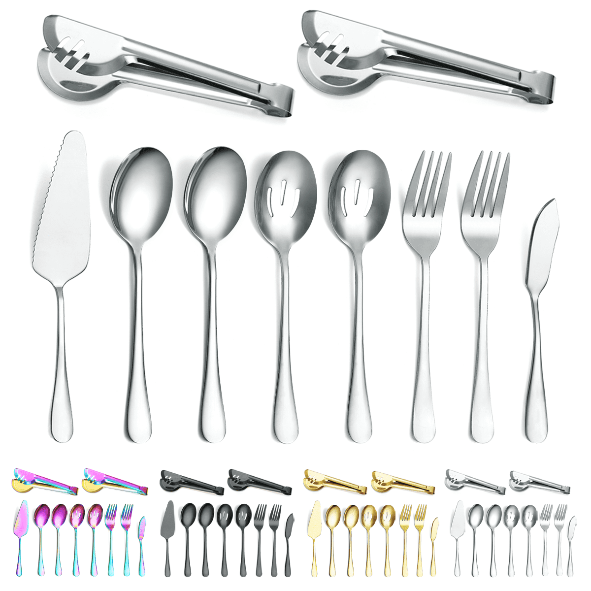 ReaNea Stainless Steel Flatware, 10-Piece Silver Serving Set with Metal Tablespoons and Kitchen ...