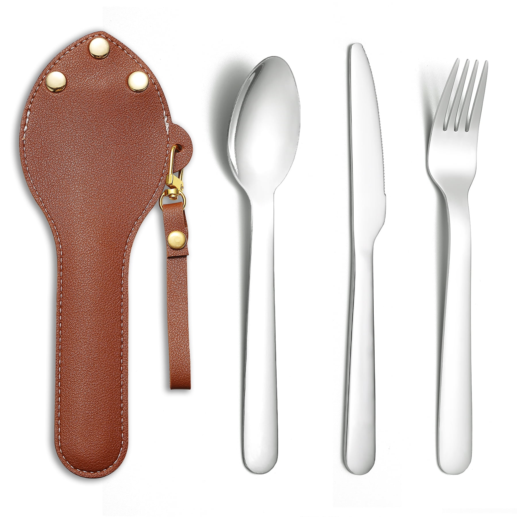 ReaNea Silver Portable Flatware Set,Camping Utensils Set 3 Pcs ...
