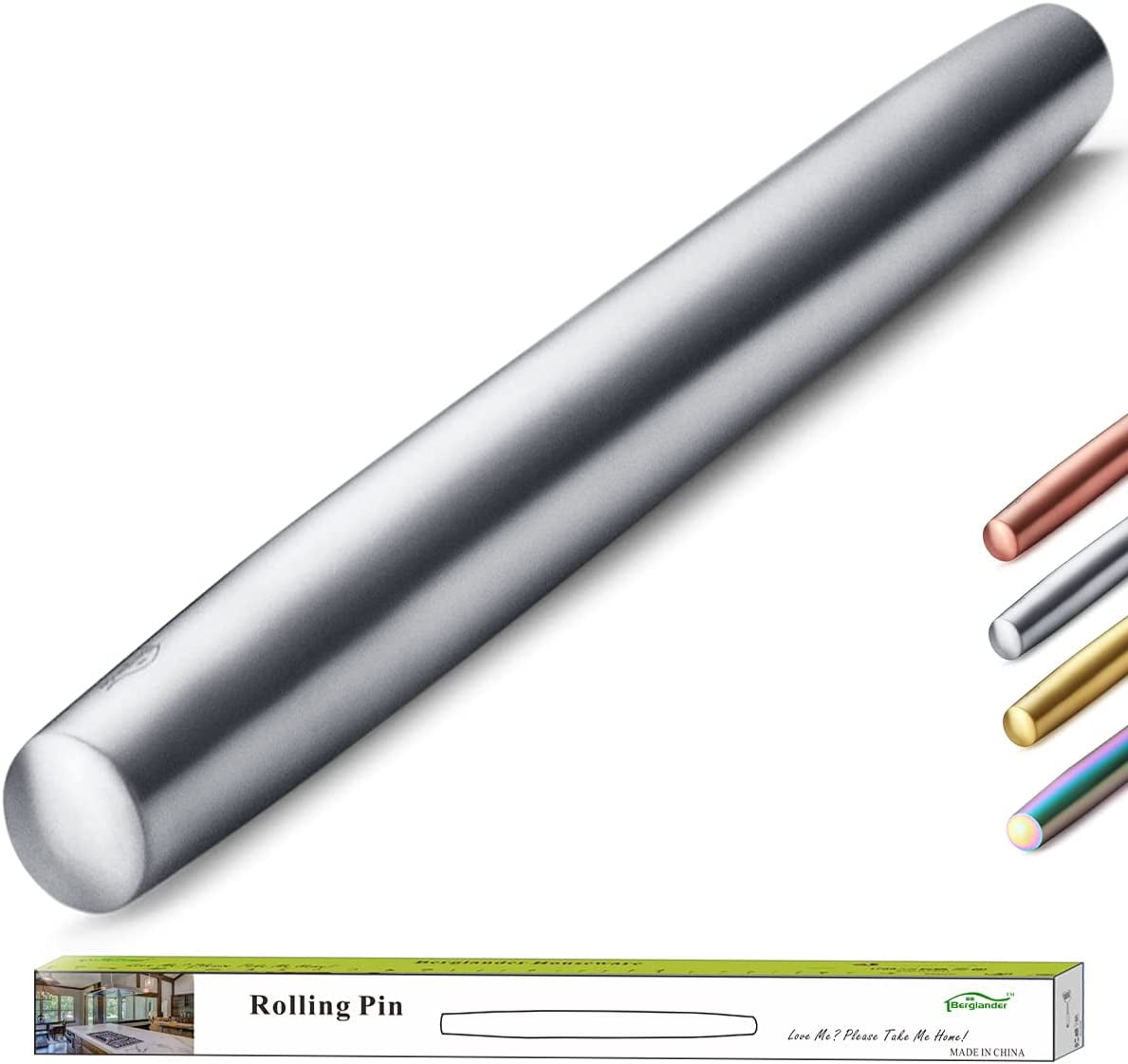 "ReaNea 16.7"" Silver Stainless Steel Matte Roller Rolling Pin for ...