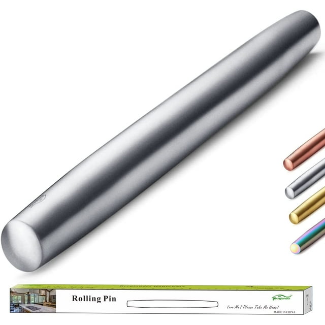"ReaNea 16.7"" Silver Stainless Steel Matte Roller Rolling Pin for ...