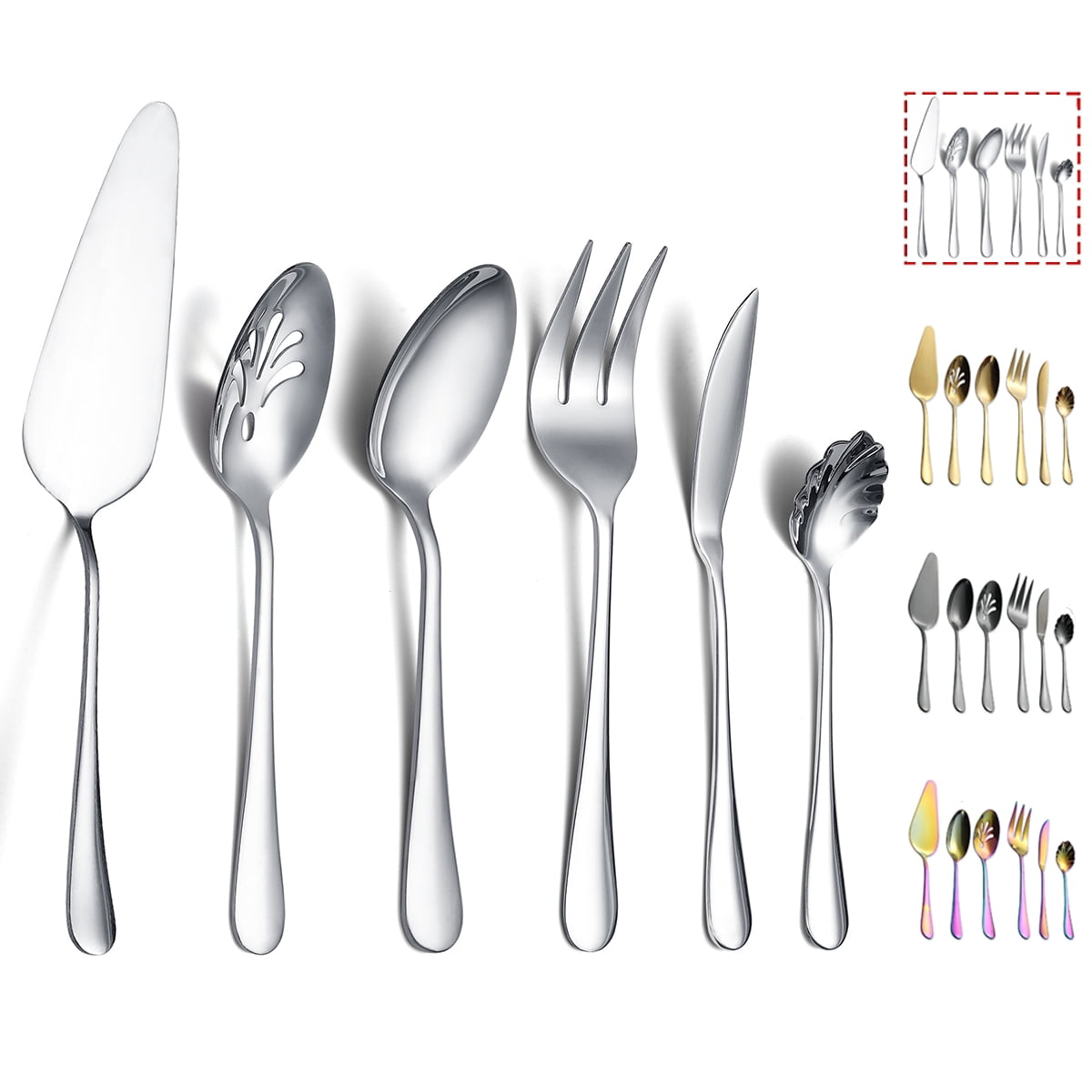 ReaNea 6-Pcs Stainless Steel Titanium Flatware Set, Includes Serving ...