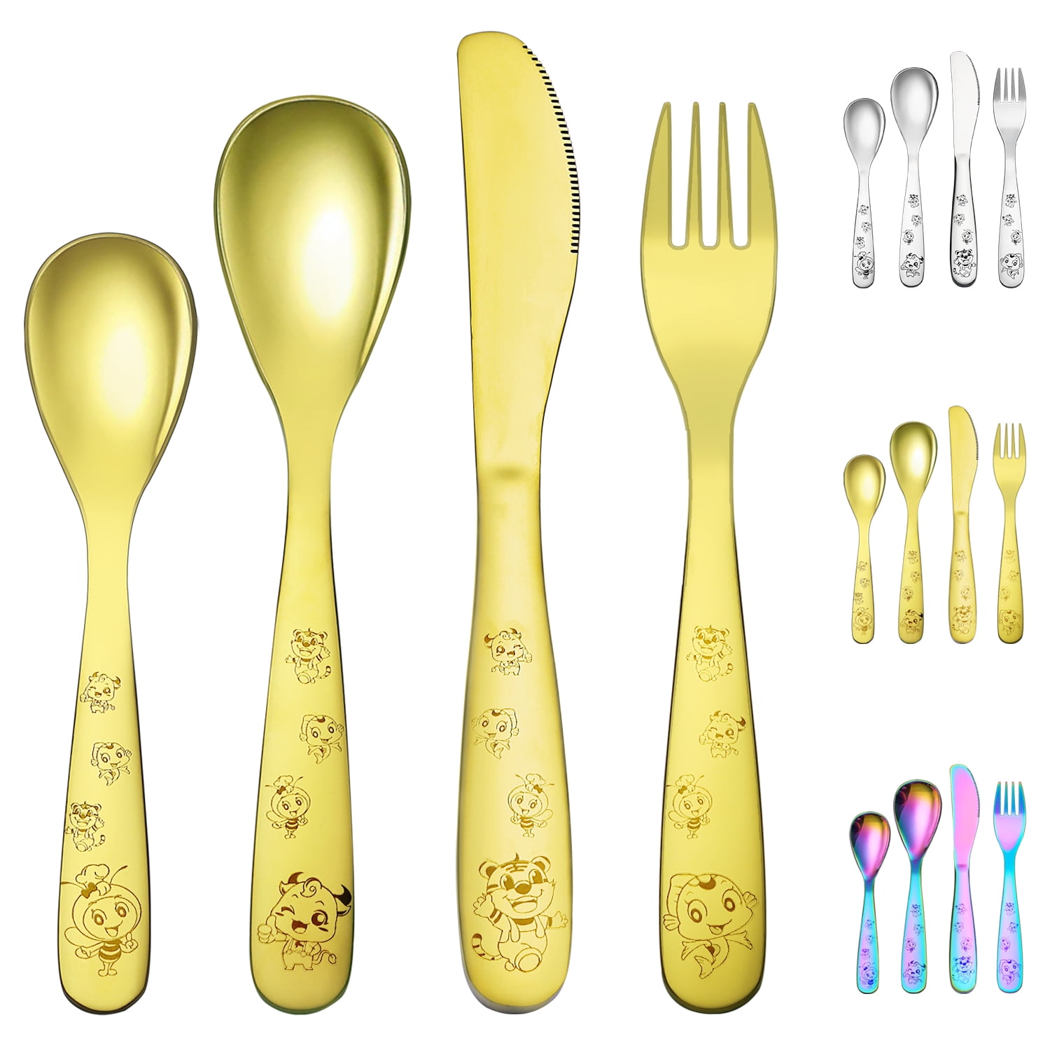 ReaNea Toddler Utensils Stainless Steel Gold Kids Silverware Set ...