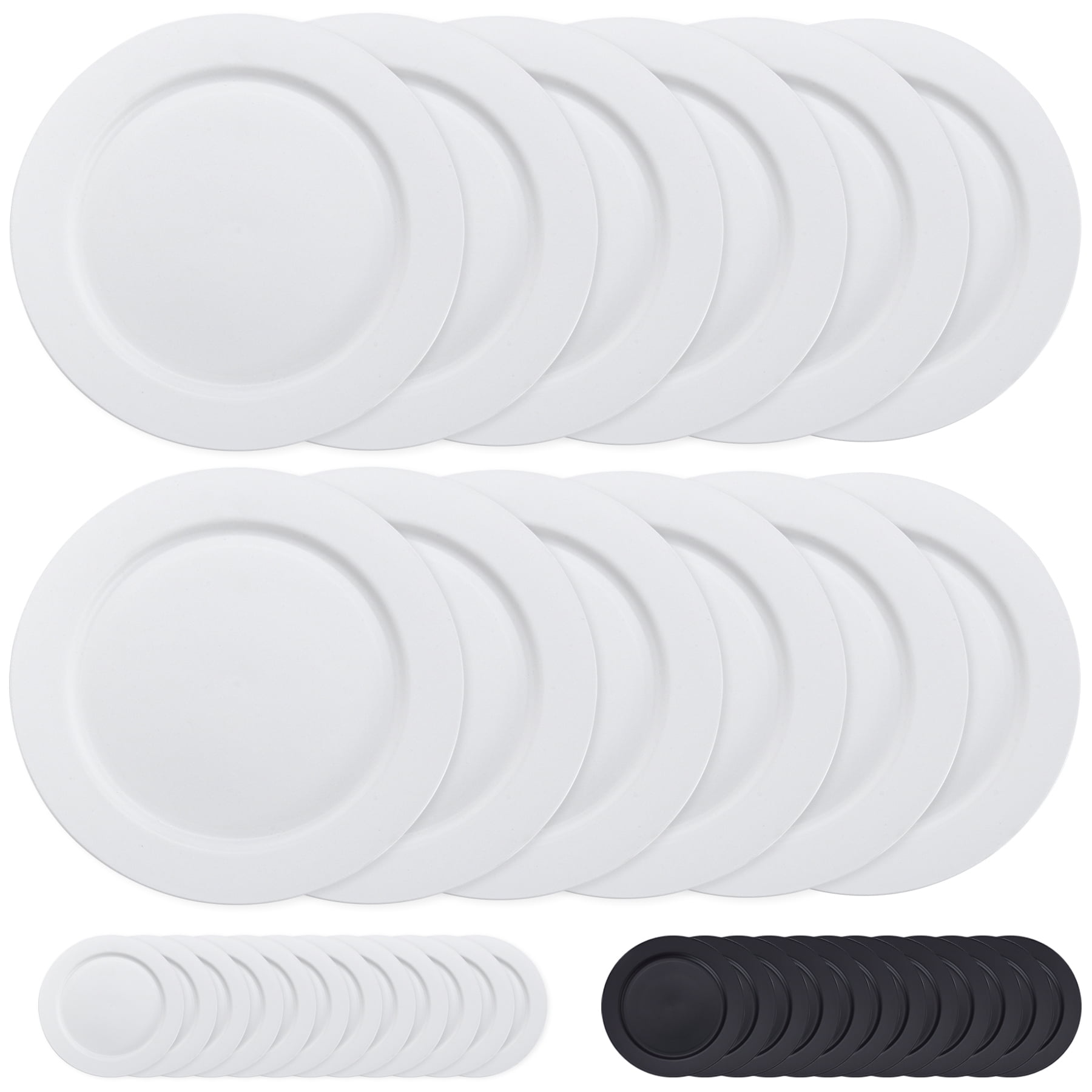 ReaNea White 10" Flat Plastic Plates Set of 12 Pieces, Unbreakable and ...