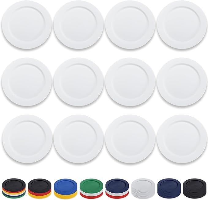 ReaNea White 10" Flat Plastic Plates Set of 12 Pieces, Unbreakable and ...