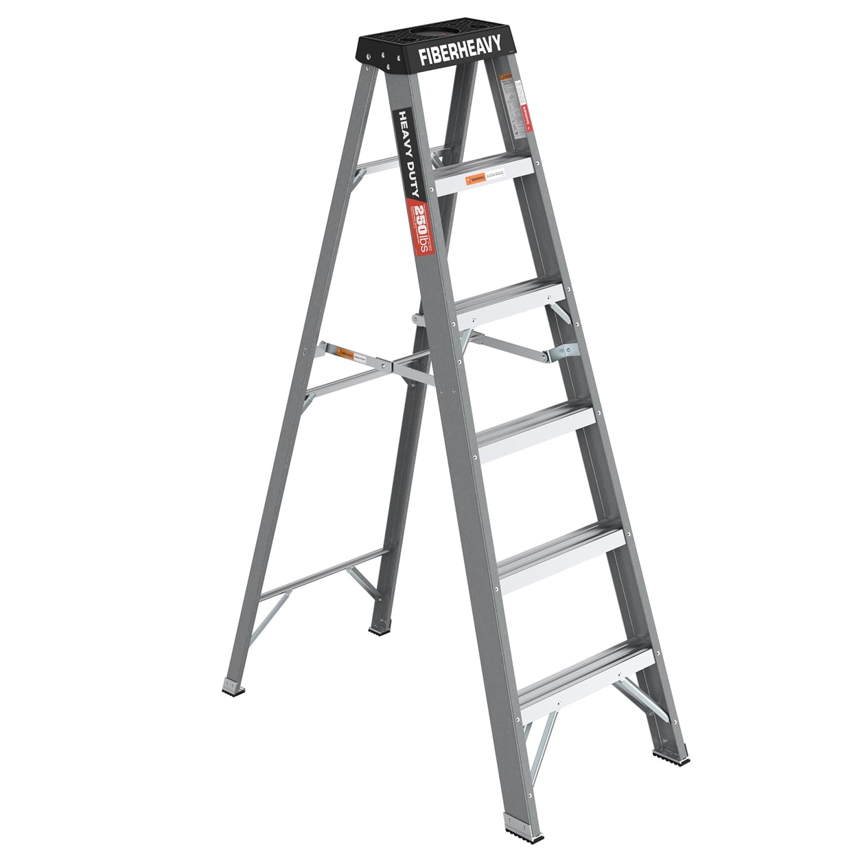 Reach 10 ft. 6-Step Fiberglass Step Ladder in Gray, 250 lbs. Load ...