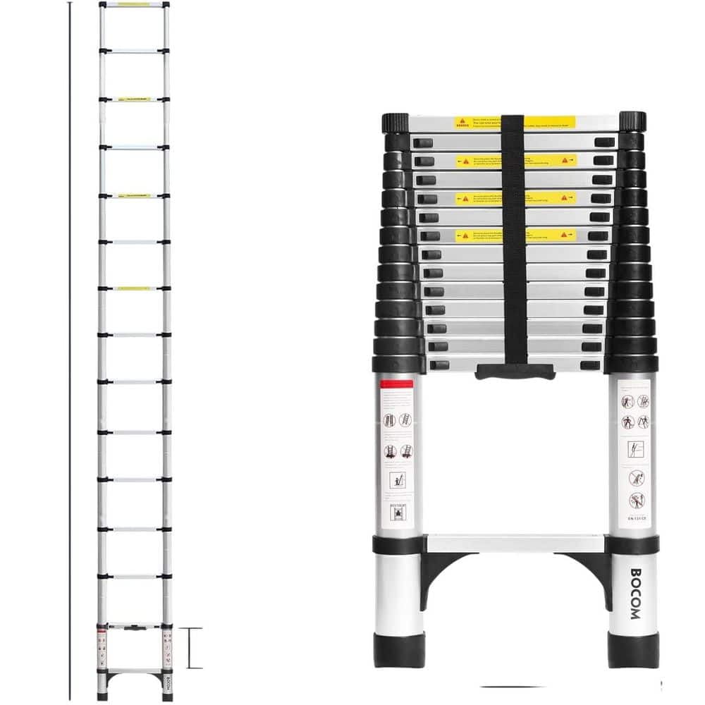 Reach 14 ft. Telescoping Ladder Aluminum Collapsible Extension 330 lbs ...