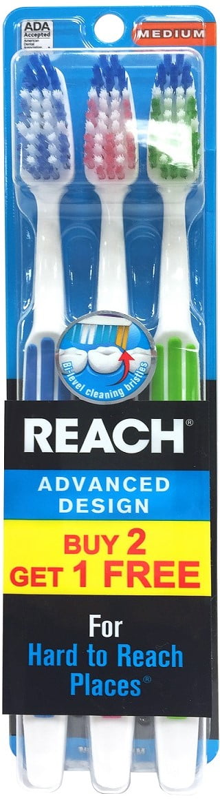 Reach Advanced Design Medium Bristle Toothbrush Multipack, 3 ct ...