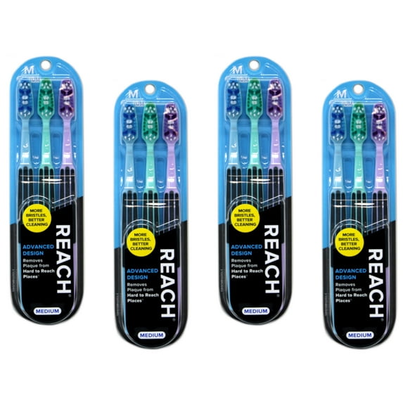 Reach Advanced Design Toothbrushes Medium, 3 Count - Pack of 4 ...