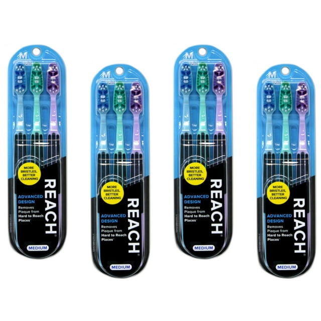 Reach Advanced Design Toothbrushes Medium, 3 Count - Pack of 4 ...