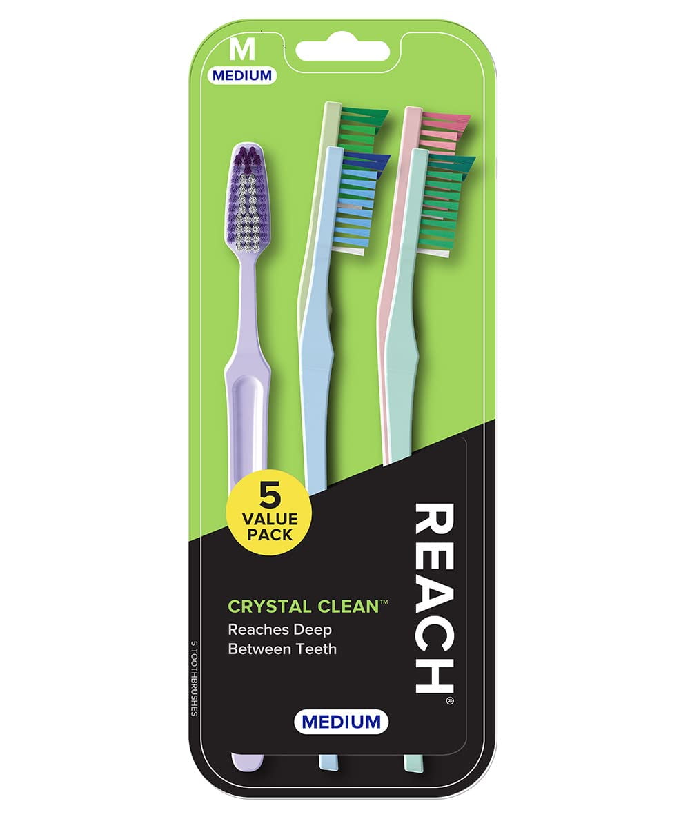 Reach Crystal Clean Family MMF7 Fun 5 Pack Toothbrushes Medium ...
