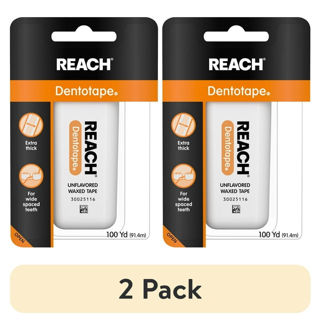 (2 pack) Reach Dentotape Extra Wide Waxed Dental Floss, Unflavored, 100 ...