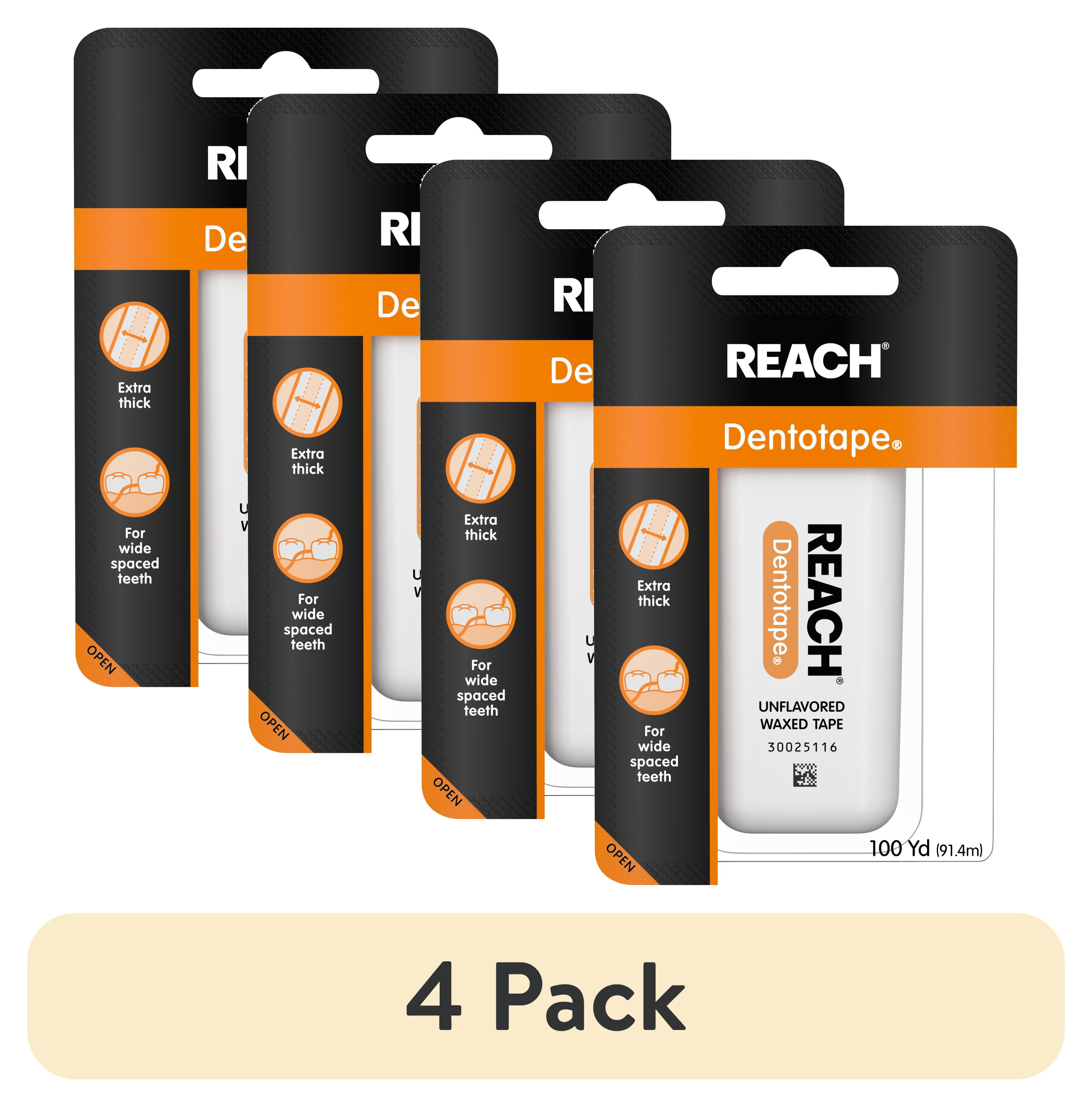 (4 pack) Reach Dentotape Extra Wide Waxed Dental Floss, Unflavored, 100 ...