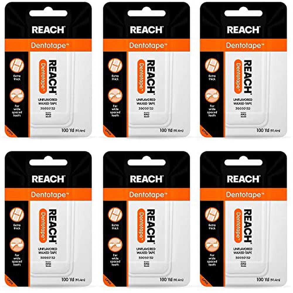 REACH Dentotape Waxed Dental Floss Tape, Unflavored, Extra Wide Floss ...
