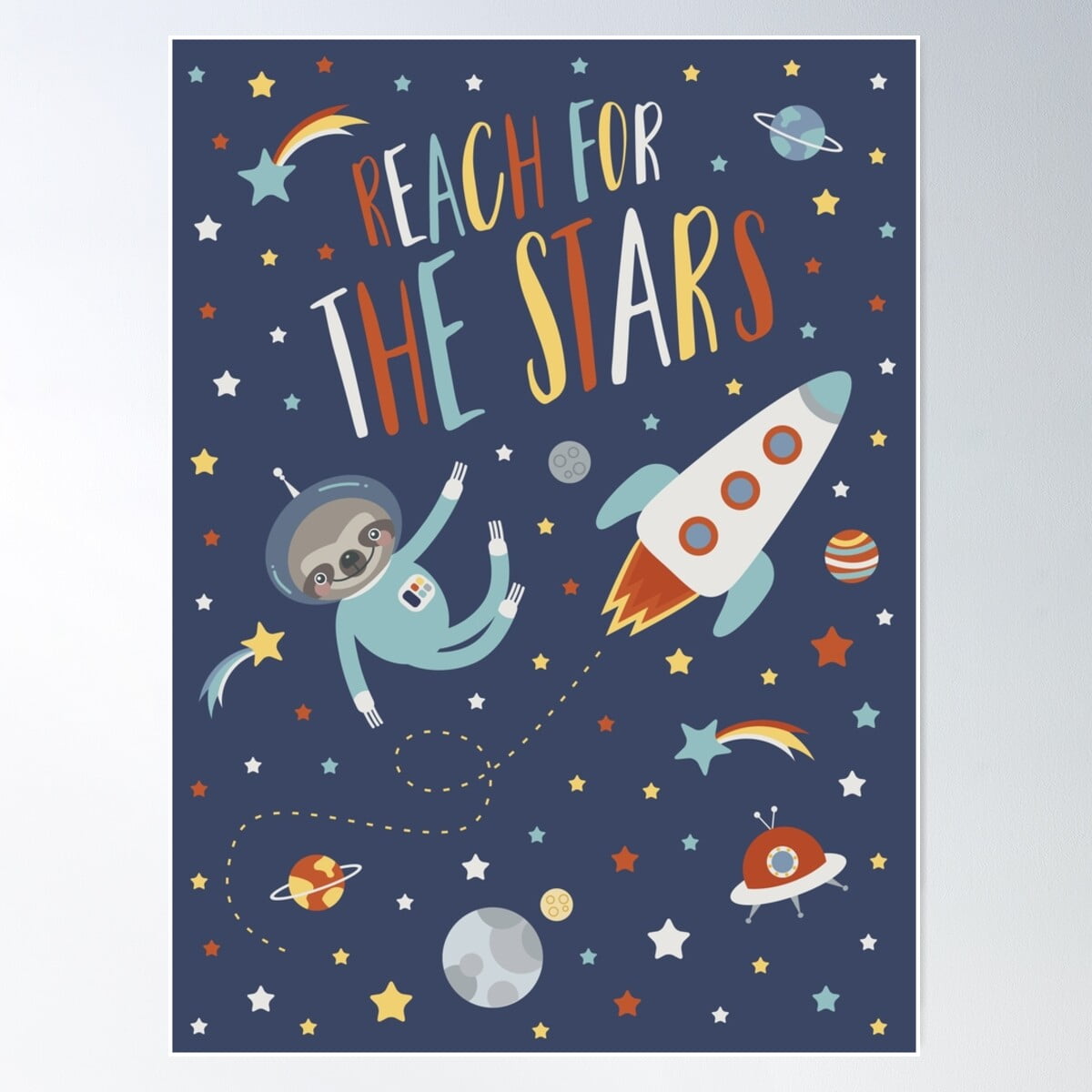 Reach For The Stars Space Sloth Poster Wall Art, Modern Wall Decor For ...