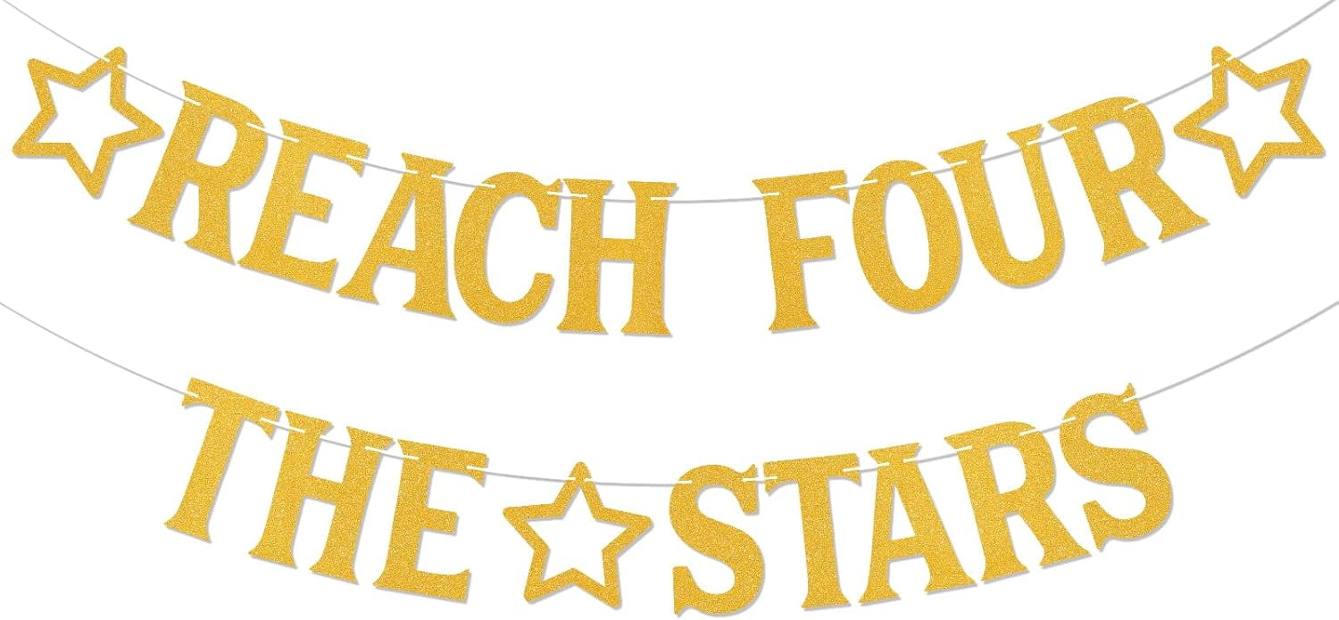 Reach Four the Stars Banner - Little Girls Boys 4th Birthday, Four Ever ...