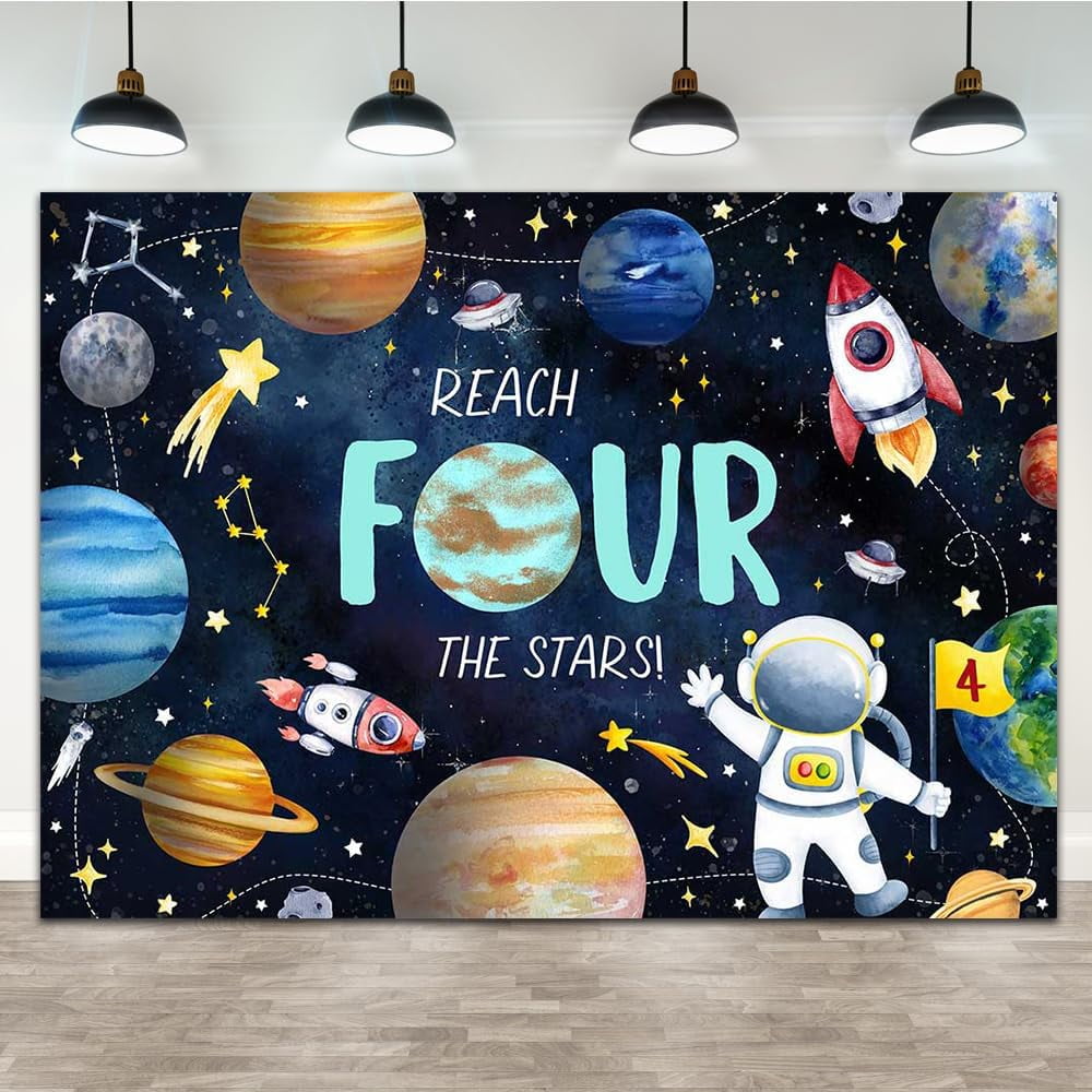 Reach Four The Stars Backdrop Happy 4th Birthday Party Background Space ...