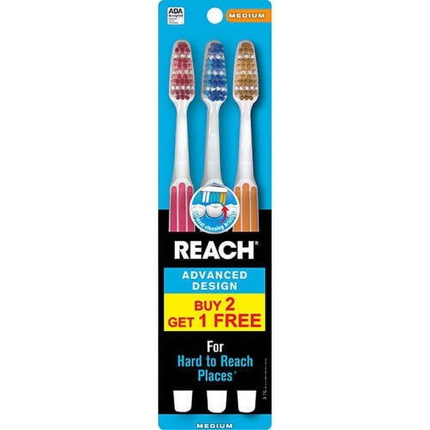 Reach Advanced Design Medium Toothbrush, 3 count - Walmart Business ...