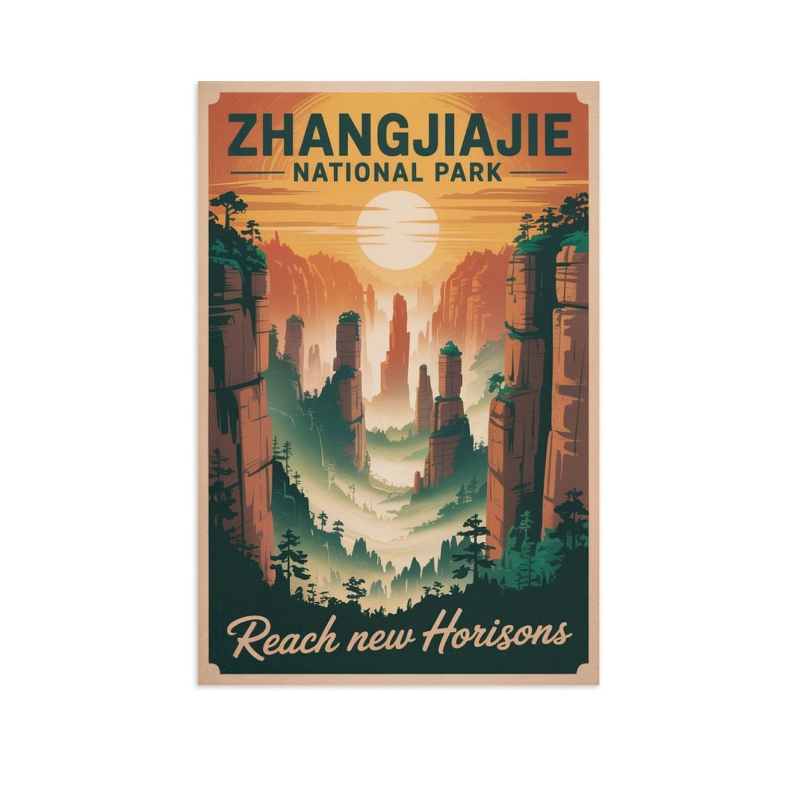 Reach New Horizons Zhangjiajie National Park Retro Travel Poster ...